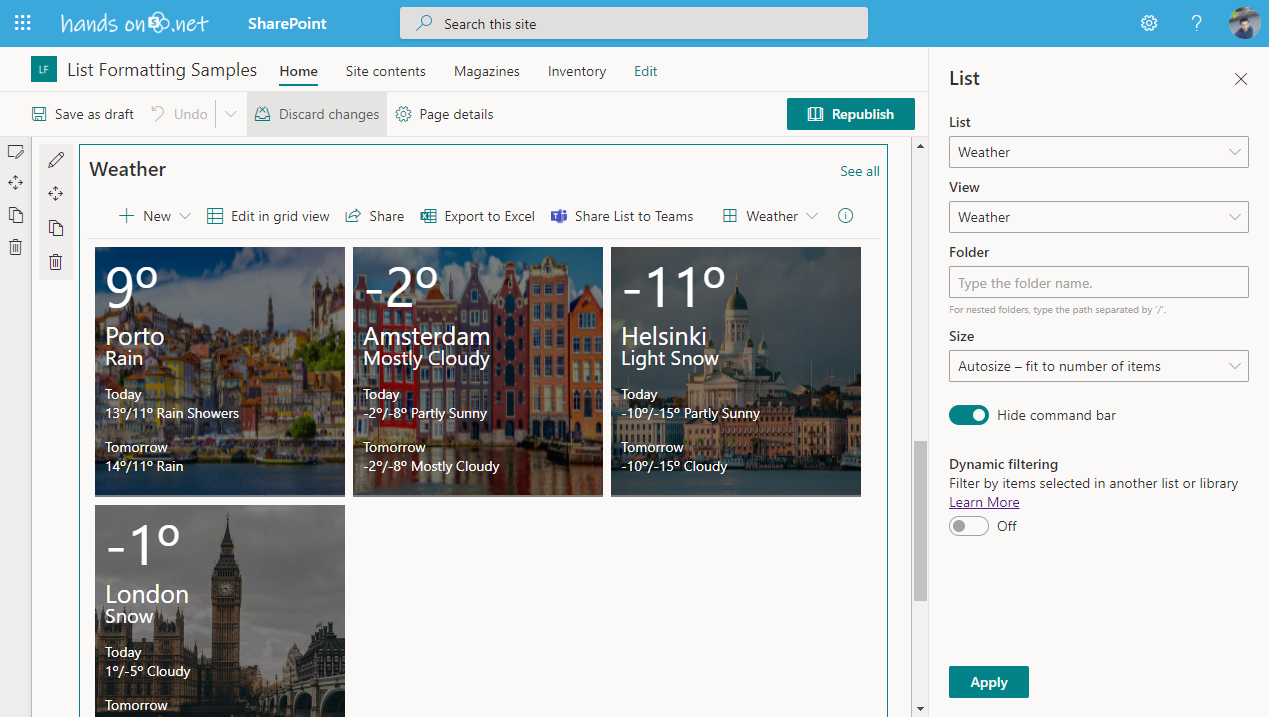 How to build a weather web part for SharePoint using a list view ...